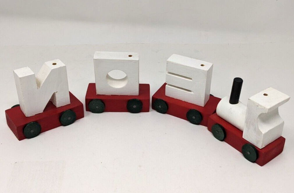 Handmade Carved Wood "NOEL" Train Blocks Mantel Decor Nina Harris ...