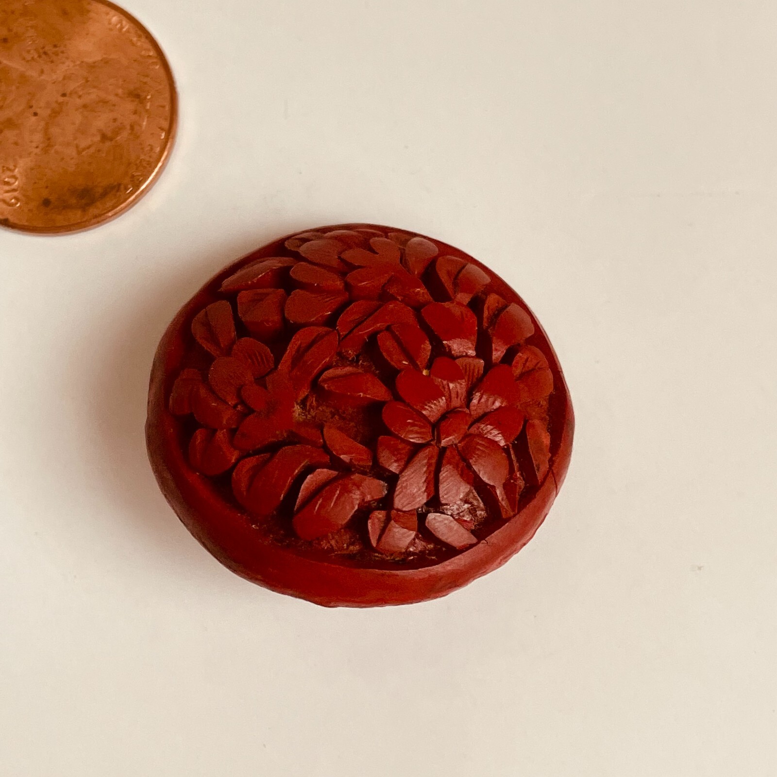 Vintage Cinnabar Carved Floral Shank Large Button 29mm Great | eBay