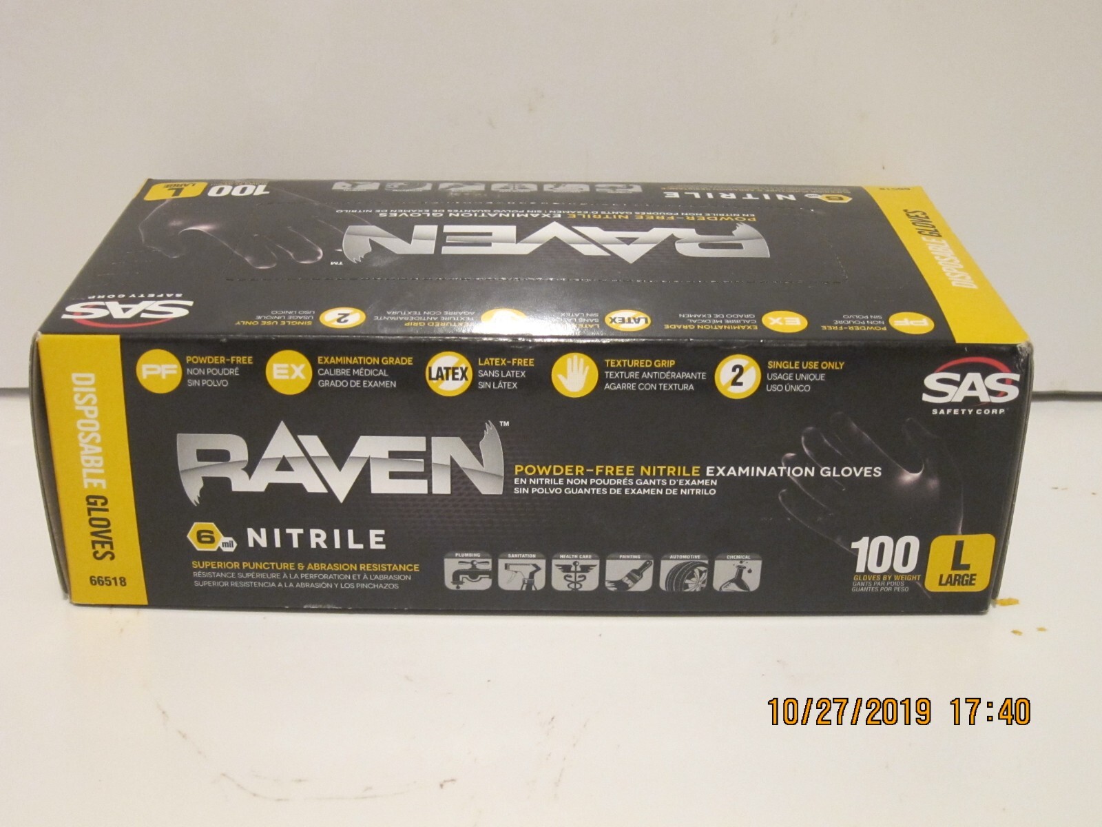 SAS Safety 66518 Raven Powder-Free Disposable Black Nitrile 7 Mil ...