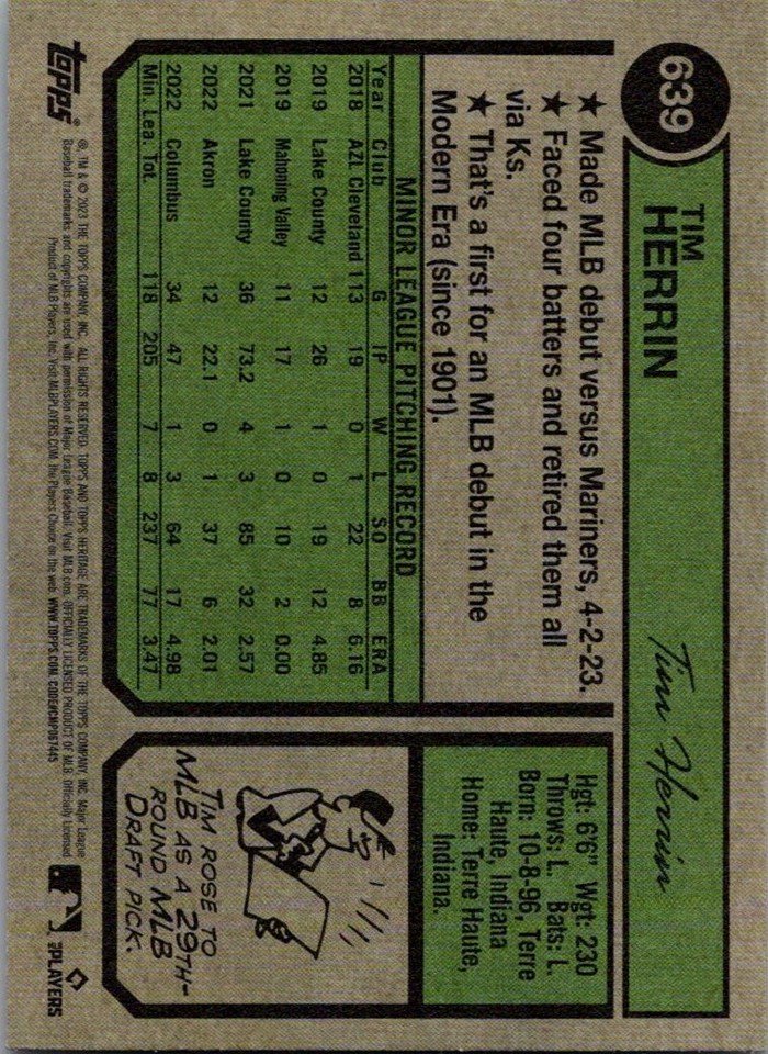 2023 Topps Heritage #639 Tim Herrin RC | eBay