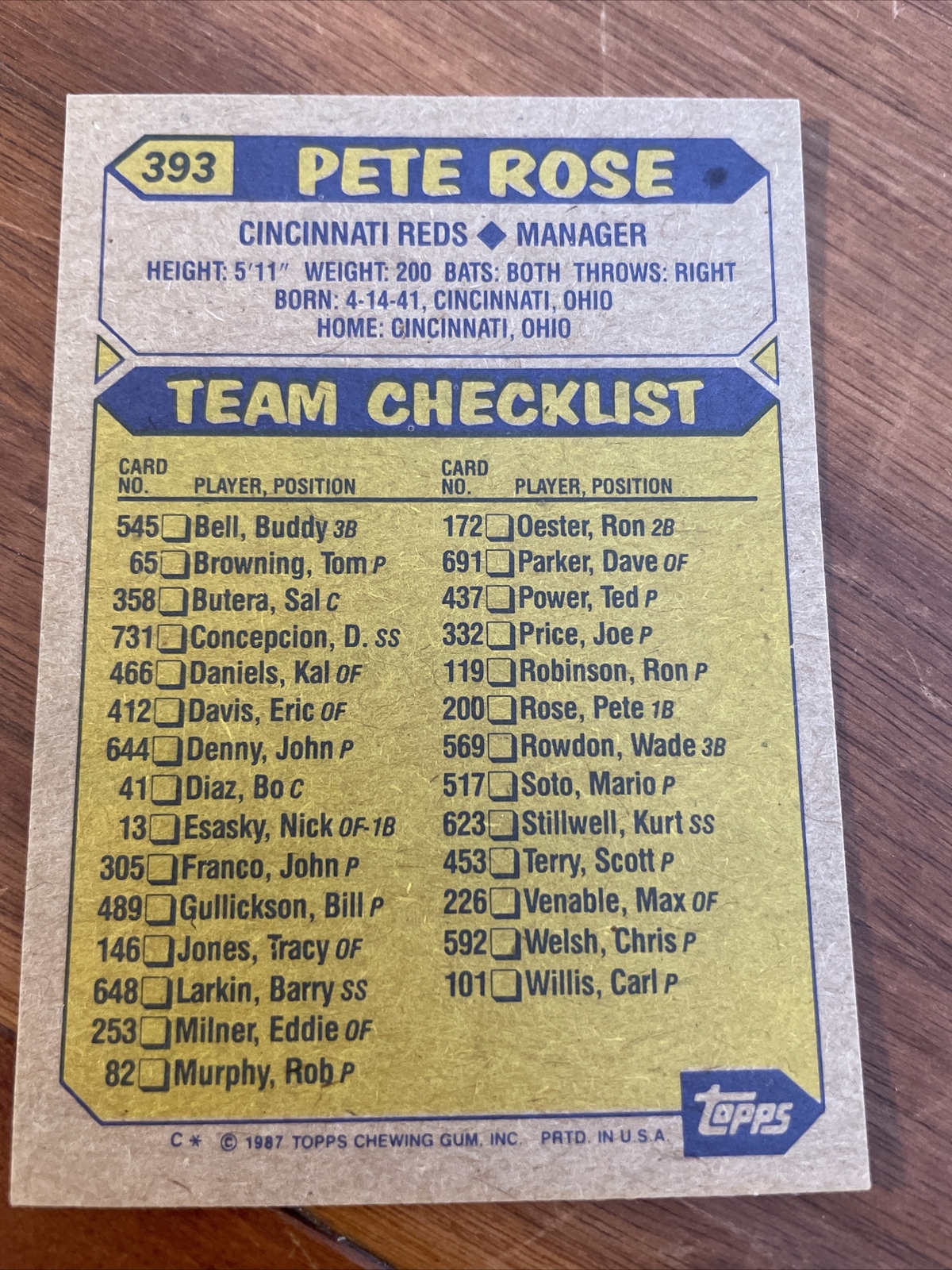 1987 Pete Rose Manager Card #393 MULTIPLE BUBBLE PRINT ERRORS - Mint | eBay