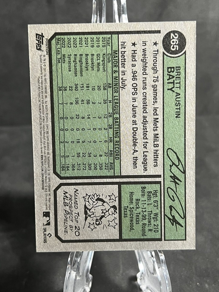 2023 TOPPS HERITAGE BRETT BATY "NAME POSITION SWAP" SP ROOKIE #265 METS ...