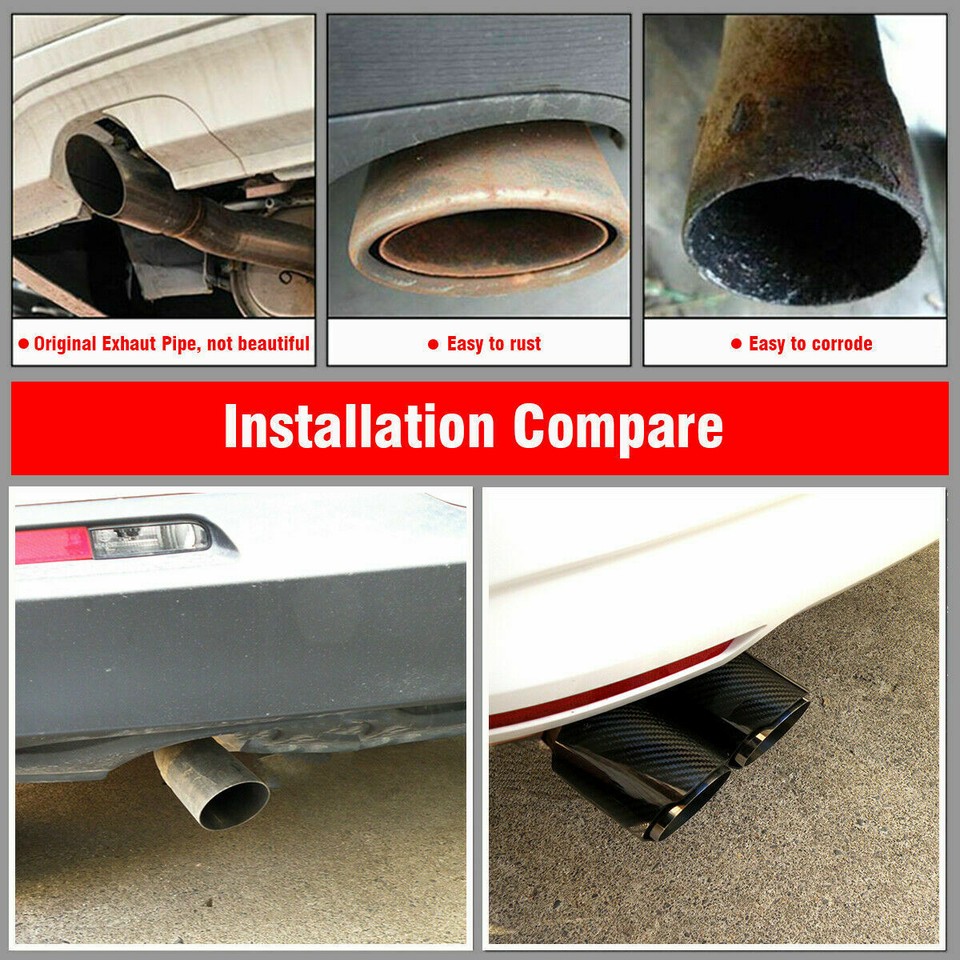 2PC Akrapovic Carbon Fiber Exhaust Tip Dual Pipe Black ID:2.5" 63mm OD ...