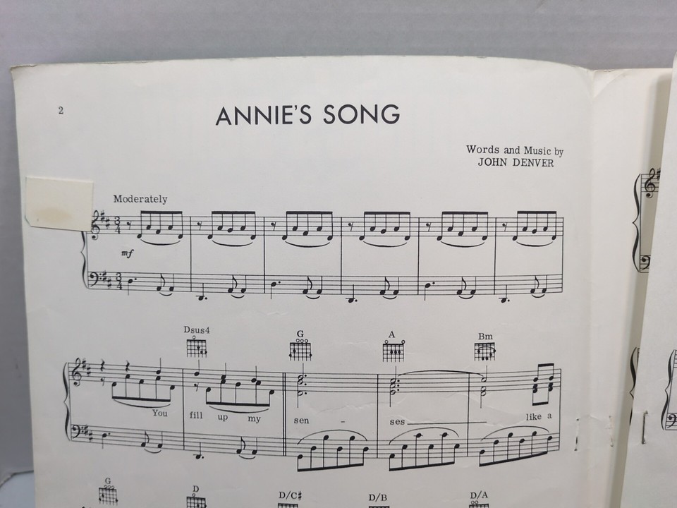 Annies Song Sheet Music John Denver Piano Guitar Vocals 70s Folk ...
