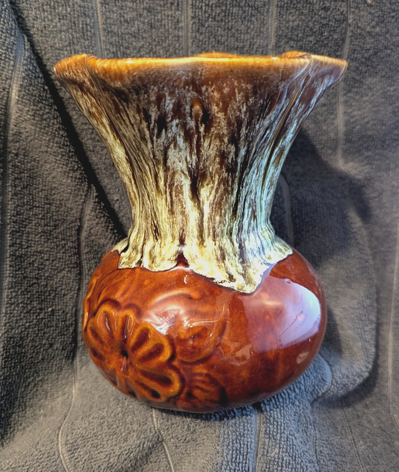 Mid-Century Studio Pottery Vase: Drip Glaze in Brown, Celadon & Cream ...