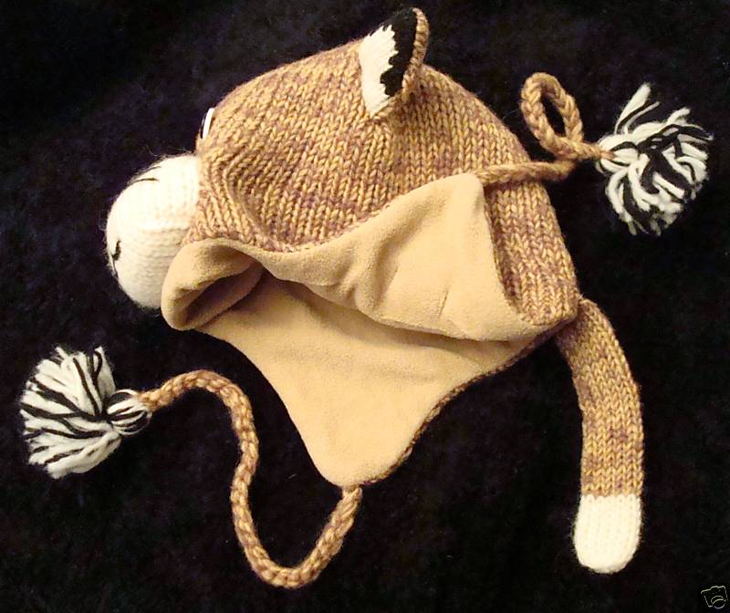 COUGAR HAT Knit ADULT costume FL LINED puma MOUNTAIN LION animal ski ...