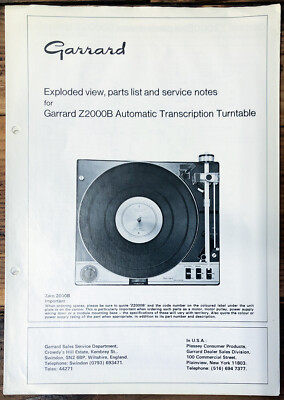 Garrard ZERO Z2000B Turntable Exploded View & Parts List *Original* | eBay