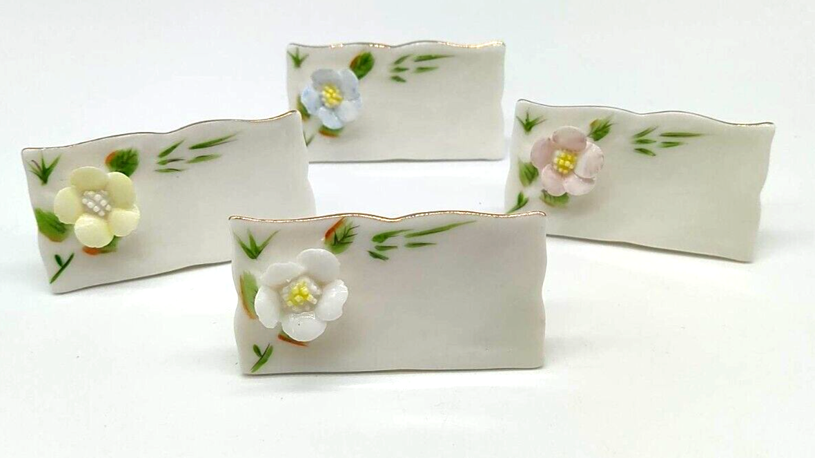 Vintage Shafford Floral 3D Porcelain Place Card Holders Set of 4 With ...