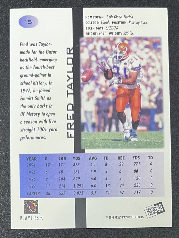 Fred Taylor 1998 Press Pass ROOKIE #15 - Florida Gators | eBay