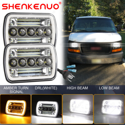 5x7 7X6 LED Headlights Hi Lo DRL Signal For GMC Savana 1500 2500 3500 ...