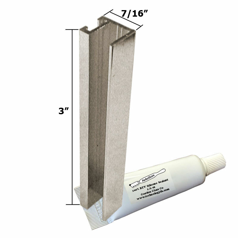 3" Brushed Nickel Frameless Shower Door U-Channel with Magnet/Silicone ...