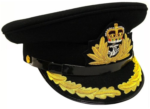 UK Royal NAVY Officer Captain Black Hat British Britain Insignia Size ...