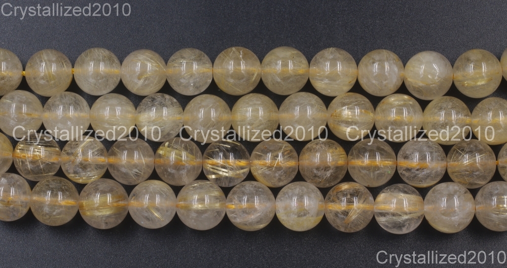 Natural Golden Rutilated Quartz Gemstone Round Beads 4mm 6mm 8mm 10mm ...