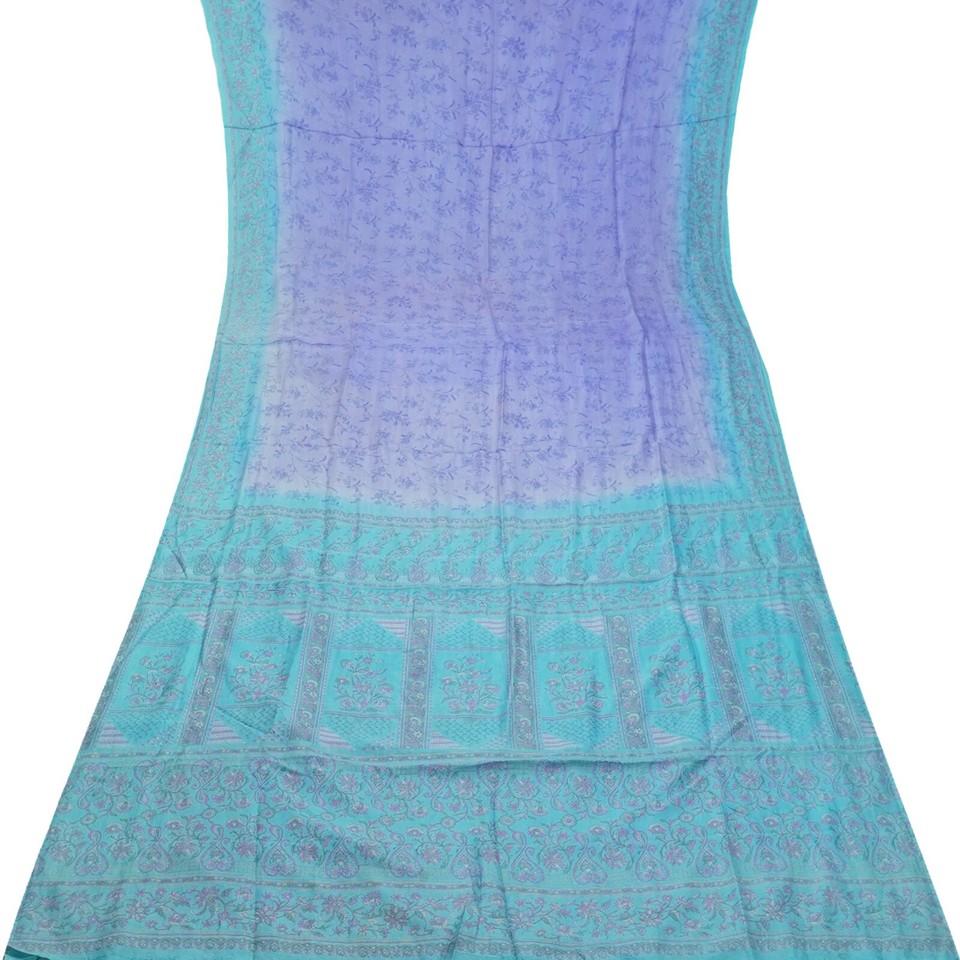 Vintage Blue Sarees 100% Pure Silk Printed Indian Sari 6YD Soft Craft ...