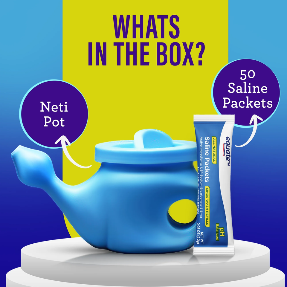 Equate Neti Pot with 50 Saline Packets Nasal Wash System for Sinus ...