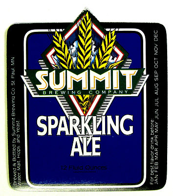 Summit Brewing SUMMIT SPARKLING ALE beer label MN 12 oz NO Govt Warning ...