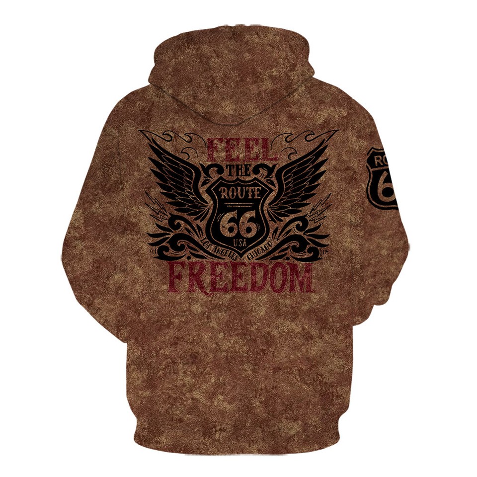Mens Hoodie Route 66 Vintage Brown Pullover Hooded Sweatshirt ...