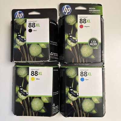 4 Pack Set Genuine HP 88XL Ink Cartridge Four New Oem 88 XL color Black ...