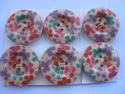 30mm Large SweetViolet Aqua Pink Daisies Concave Wood Lot D Sewing ...