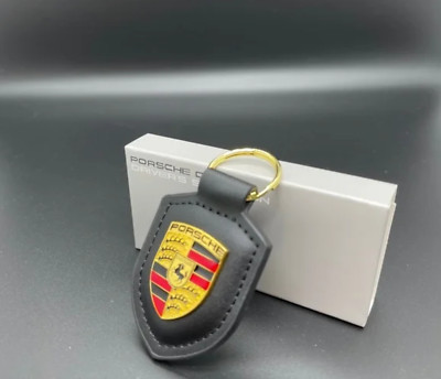NEW GENUINE PORSCHE LEATHER CREST KEY RING FOB CHAIN BLACK WAP0500950E ...