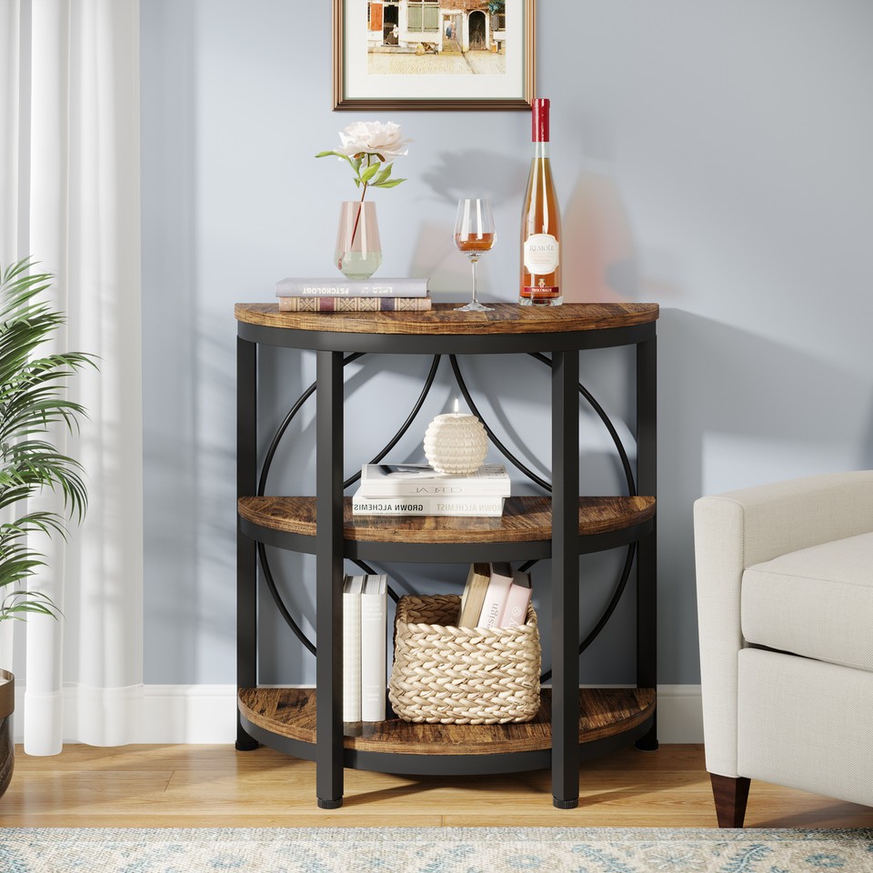 3-Tier Semi Circle End Table Sofa Side Table Chairside Table with ...