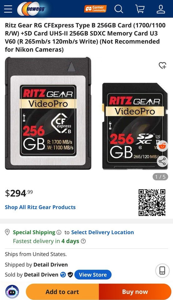 Ritz Gear 256GB Memory Card Lot CFexpress Type B & SDXC UHS-II New ...