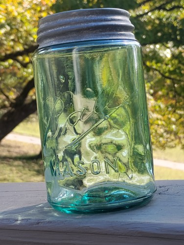 Antique BALL MASON Pint Aqua Jar Triple L Dropped Spur A Beautiful ...