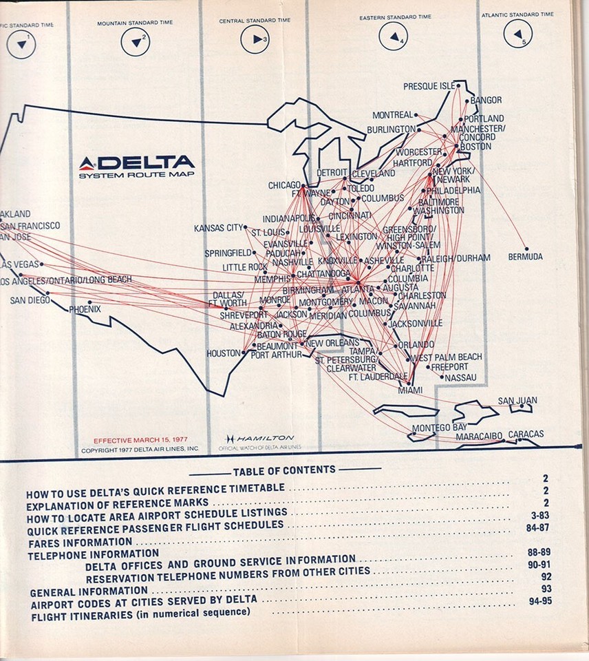 Delta Air Lines timetable 1977/03/15 | eBay