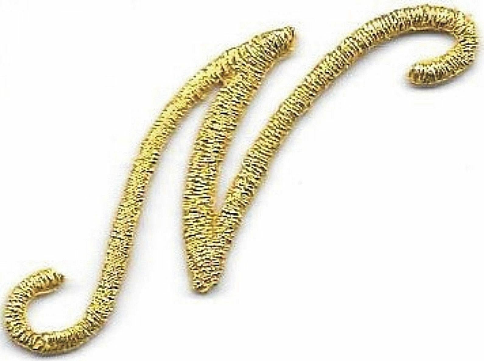 1 1/8" Fancy Metallic Gold Script Cursive Alphabet Letter N Embroidered ...