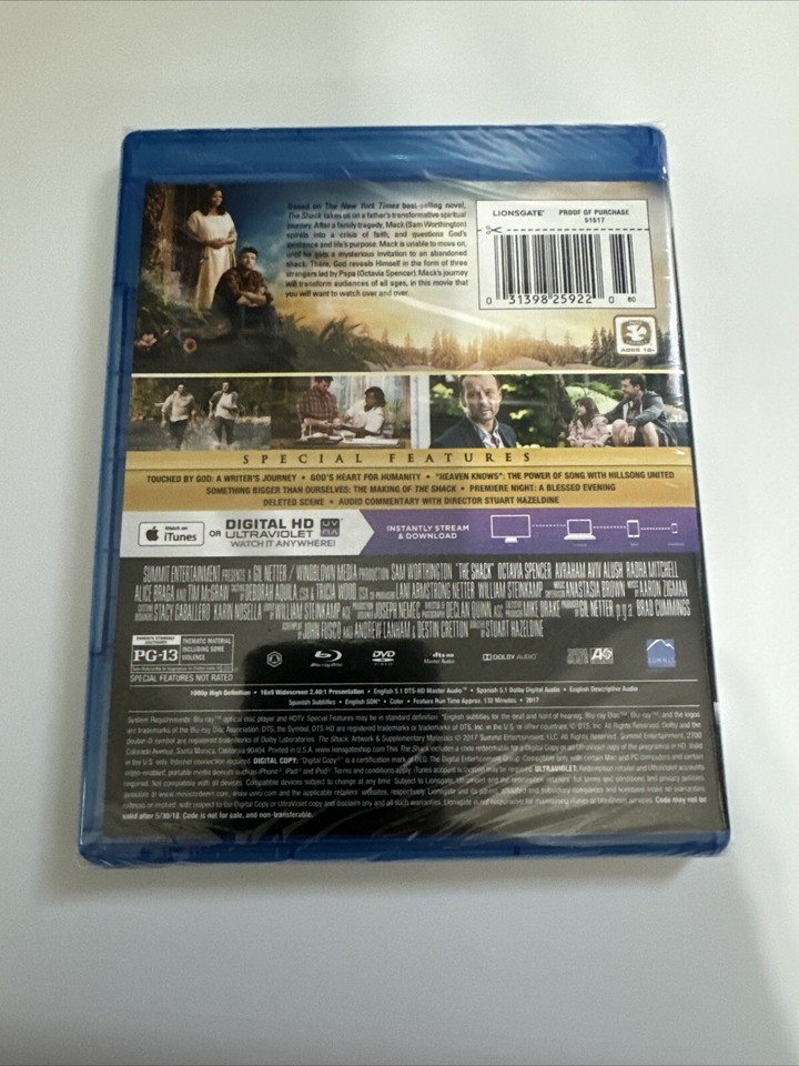 NEW** The Shack (Blu-ray/DVD/Digital) Sam Worthington Octavia Spencer ...