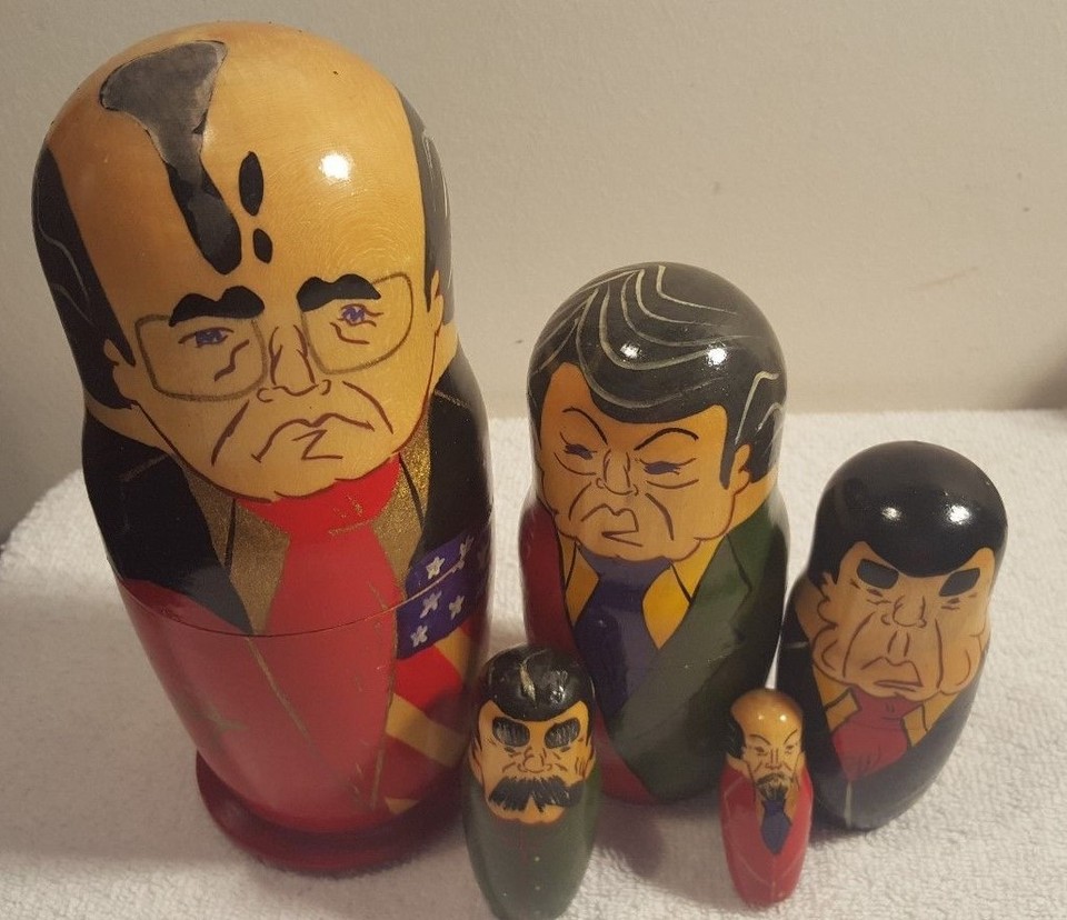 VTG Soviet Nesting Dolls Painted Wooden Communist Leaders Russian Five ...