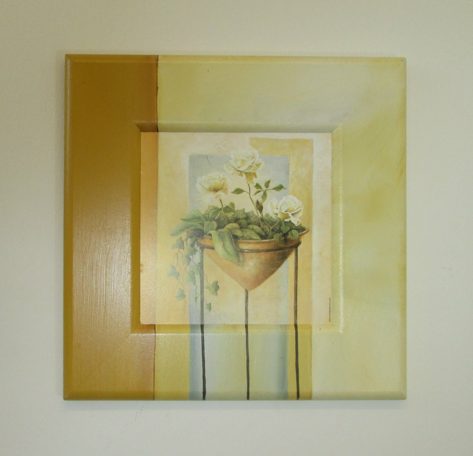 Wandbild Kunstdruck Bild Unikatrahmen bemalt Rosen Topf Farbig ...