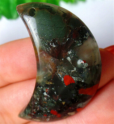 40x20x7mm Natural Red and Gray Africa Bloodstone Reiki Moon Pendant ...