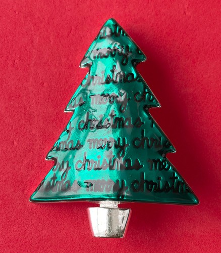 VINTAGE CHRISTMAS TREE PIN BROOCH MONET WORDS ENAMEL MERRY SILVER BOOK ...