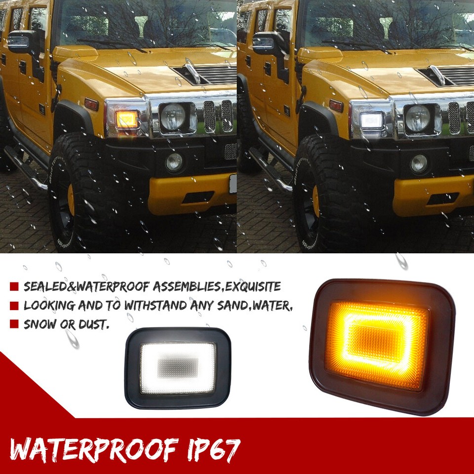 For 03-09 Hummer H2 SUV SUT Smoked Front Corner DRL Turn Signal Lights ...
