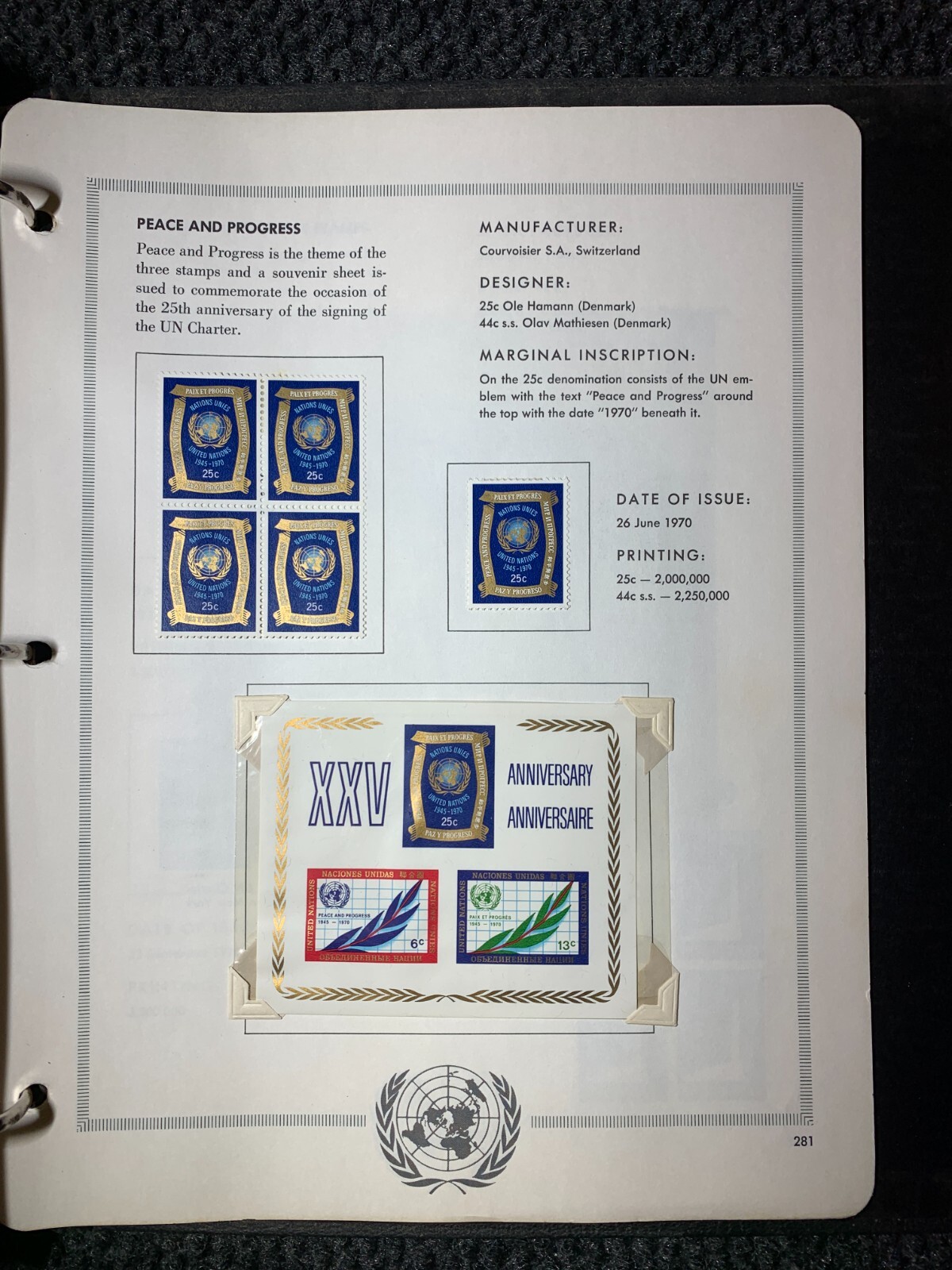 ☆1952-1970☆ 287 Pg UNITED NATIONS STAMP ALBUM Uncancelled Stamp ...