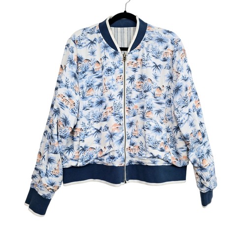 Faherty Reversible Mandalay Bomber Jacket Women’s XL Blue Tan Soft ...