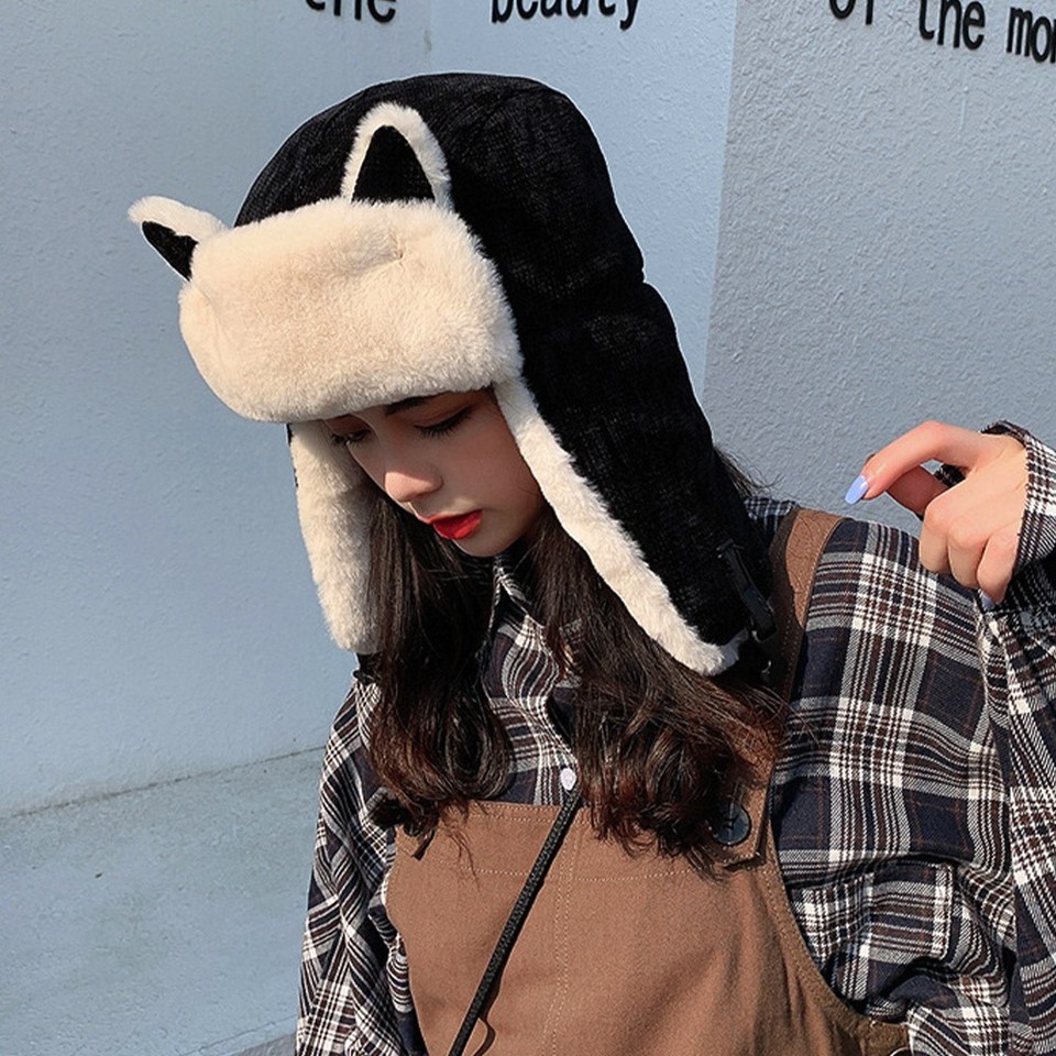 Ladies Faux Fur Corduroy Cat Ear Trapper Hat Ski Ushanka Russian Cossack Winter | eBay UK