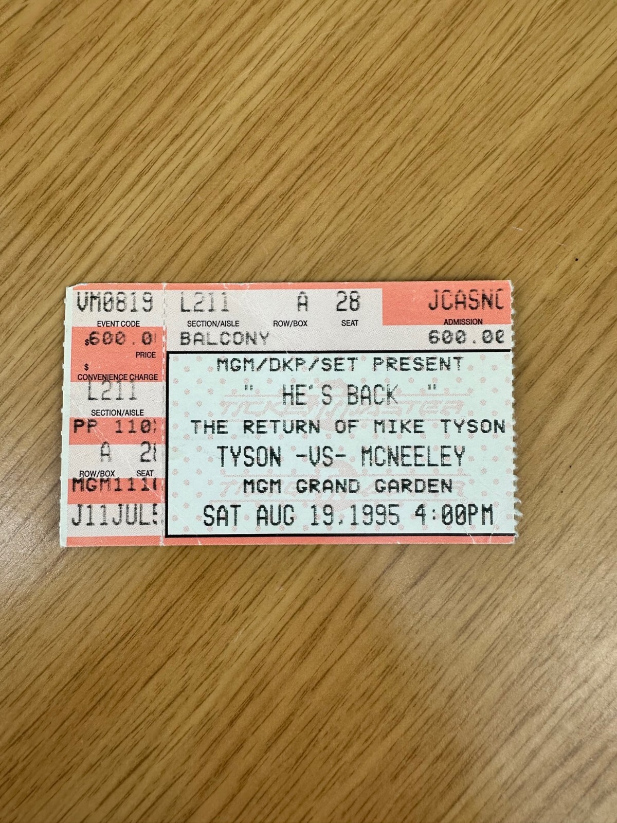 Original Mike Tyson Fight Ticket vs Peter McNeeley "First Fight After ...