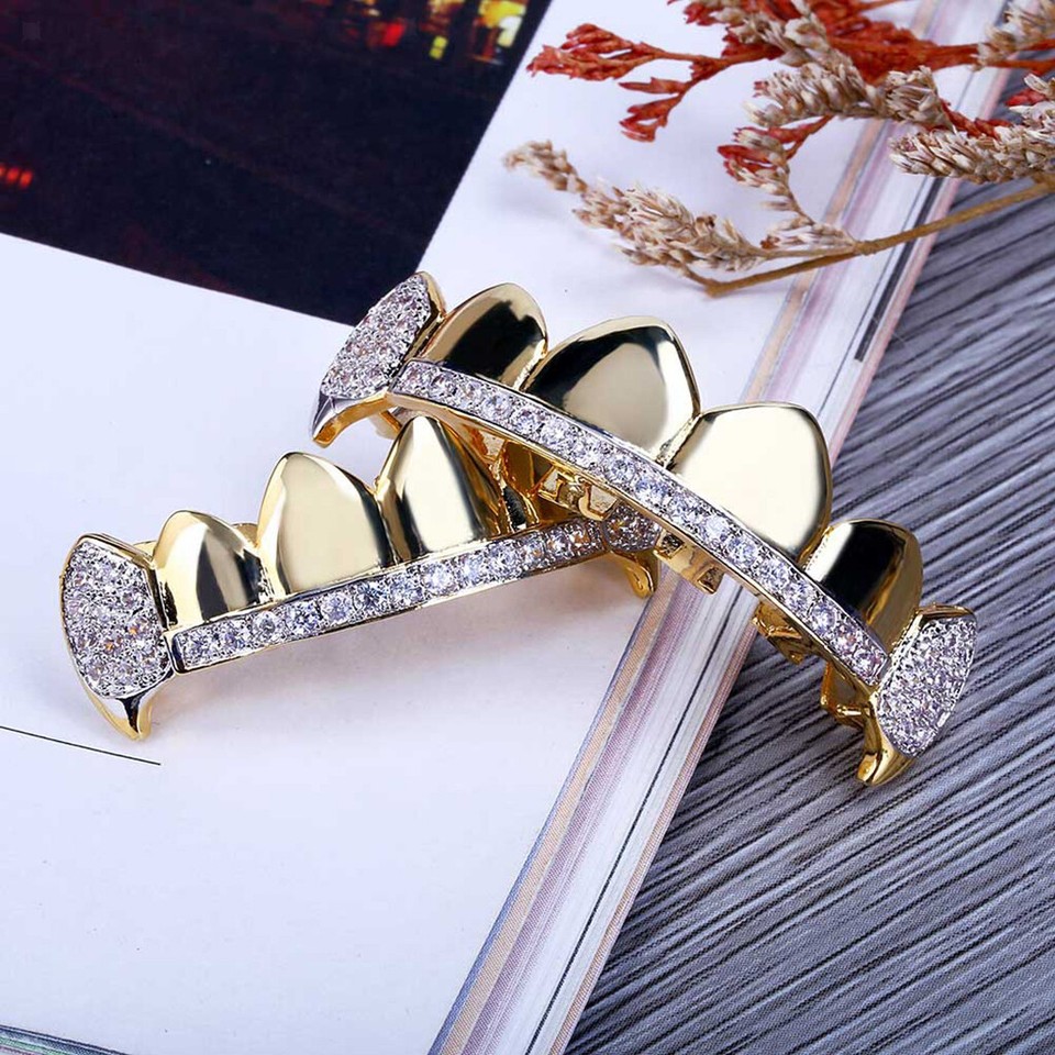 Alloy Hip Hop Teeth Set Halloween Vampire Gold Bling Mouth | eBay UK