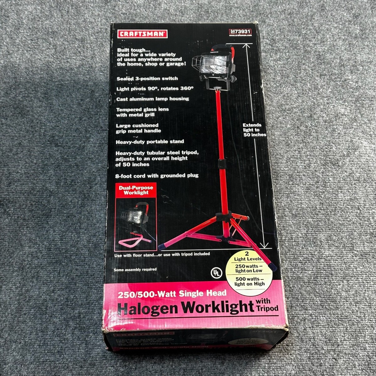 Halogen Work Lights With Stand Woods L13 Two 500 Watt Yellow Portable