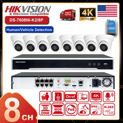 Hikvision 4K 8CH 8MP IP Camera System Outdoor Home Security 12MP POE ...