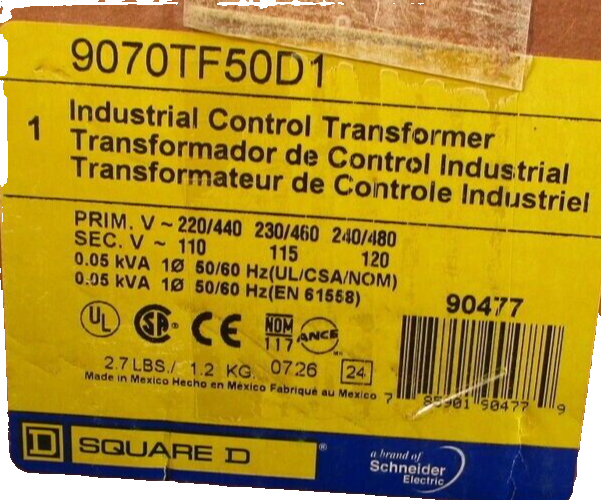 Square D 9070TF50D1 Industrial Control Transformer | eBay