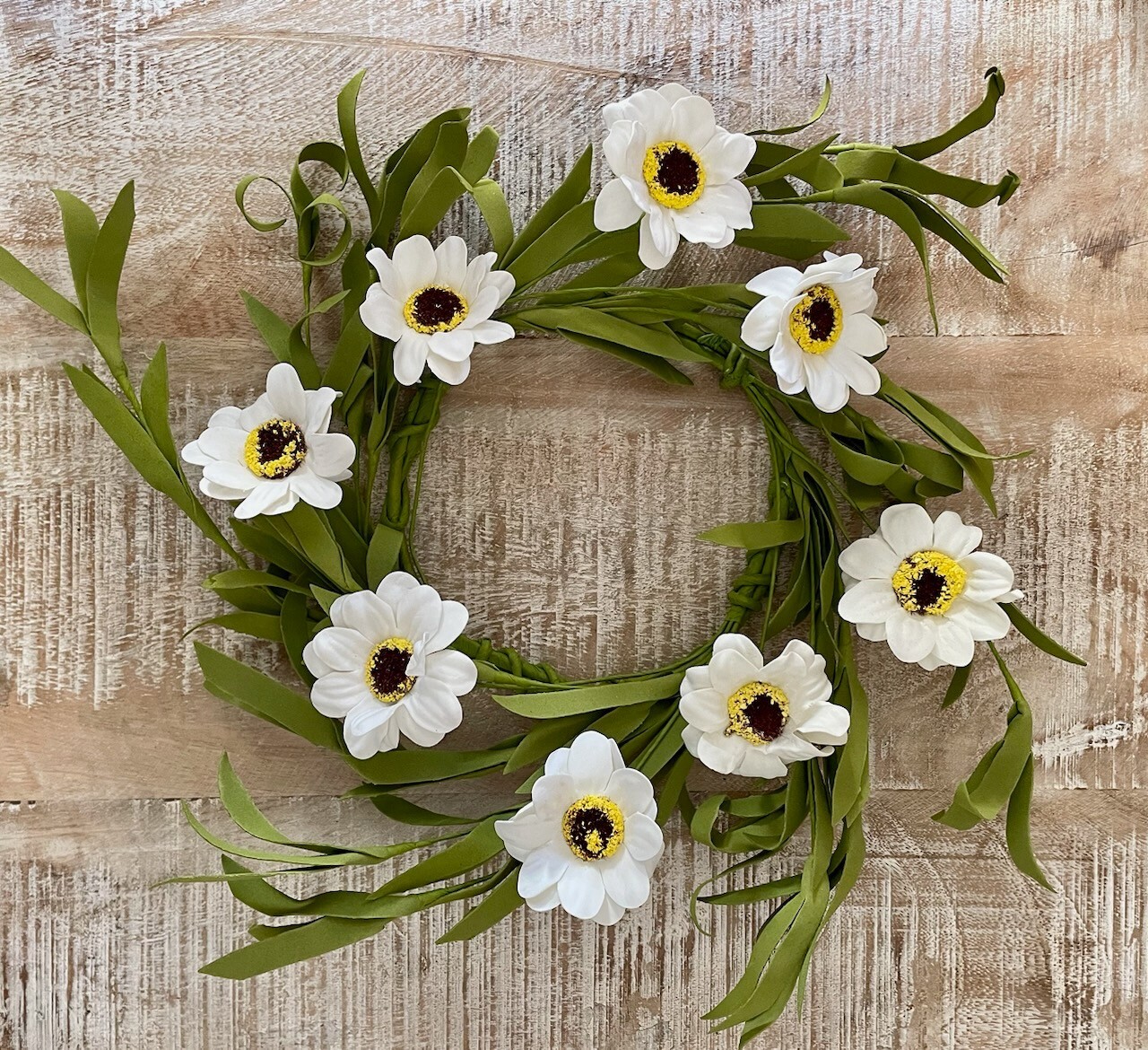 New primitive Country Rustic WHITE DAISY CANDLE RING Wreath 4.5" | eBay