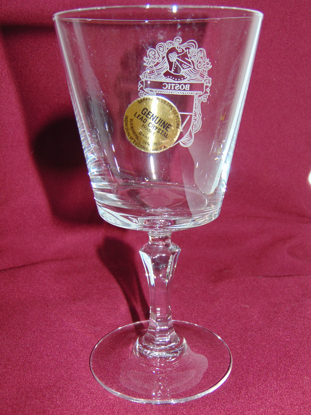 BLEIKRISTALL LEADED CRYSTAL STEM GLASS ETCHED ENGRAVED COAT OF ARMS ...