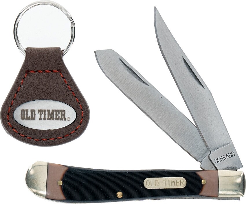 Schrade pocket Knife Trapper keychain Old Timer Gift Tin set Free ...