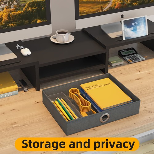 Dual Monitor Stand Riser with Drawer - Adjustable 2 Slots for Phone ...
