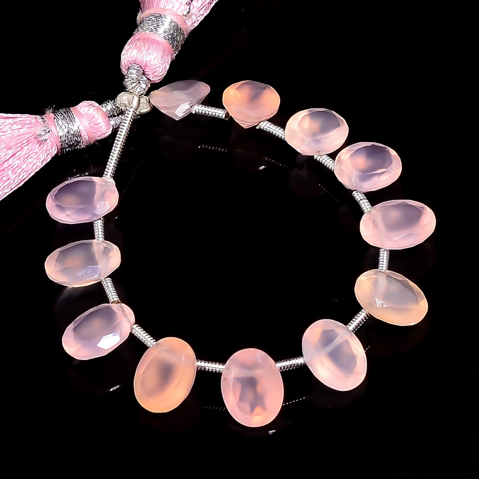Natural Pink Chalcedony Gemstone Oval Cut Stone Beads 10X7X4 mm Strand ...
