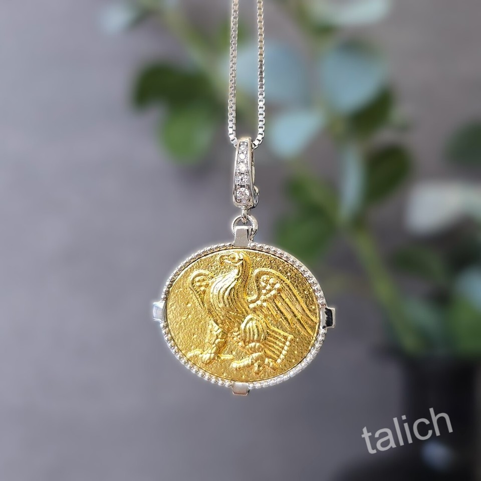 18K Gold Plated Sterling Silver Freedom Eagle Oval Amulet Pendant ...