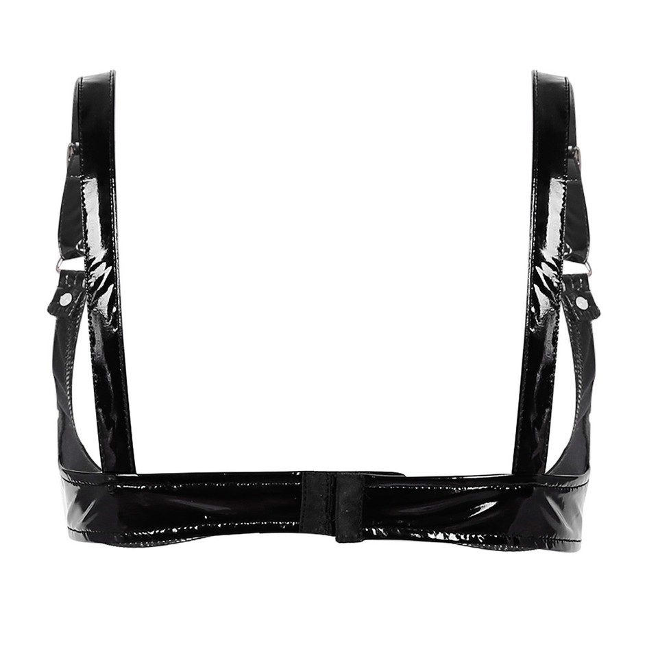 Women Sexy Cupless Bra PVC Leather Nipples Open Cup Underwear Lingerie ...